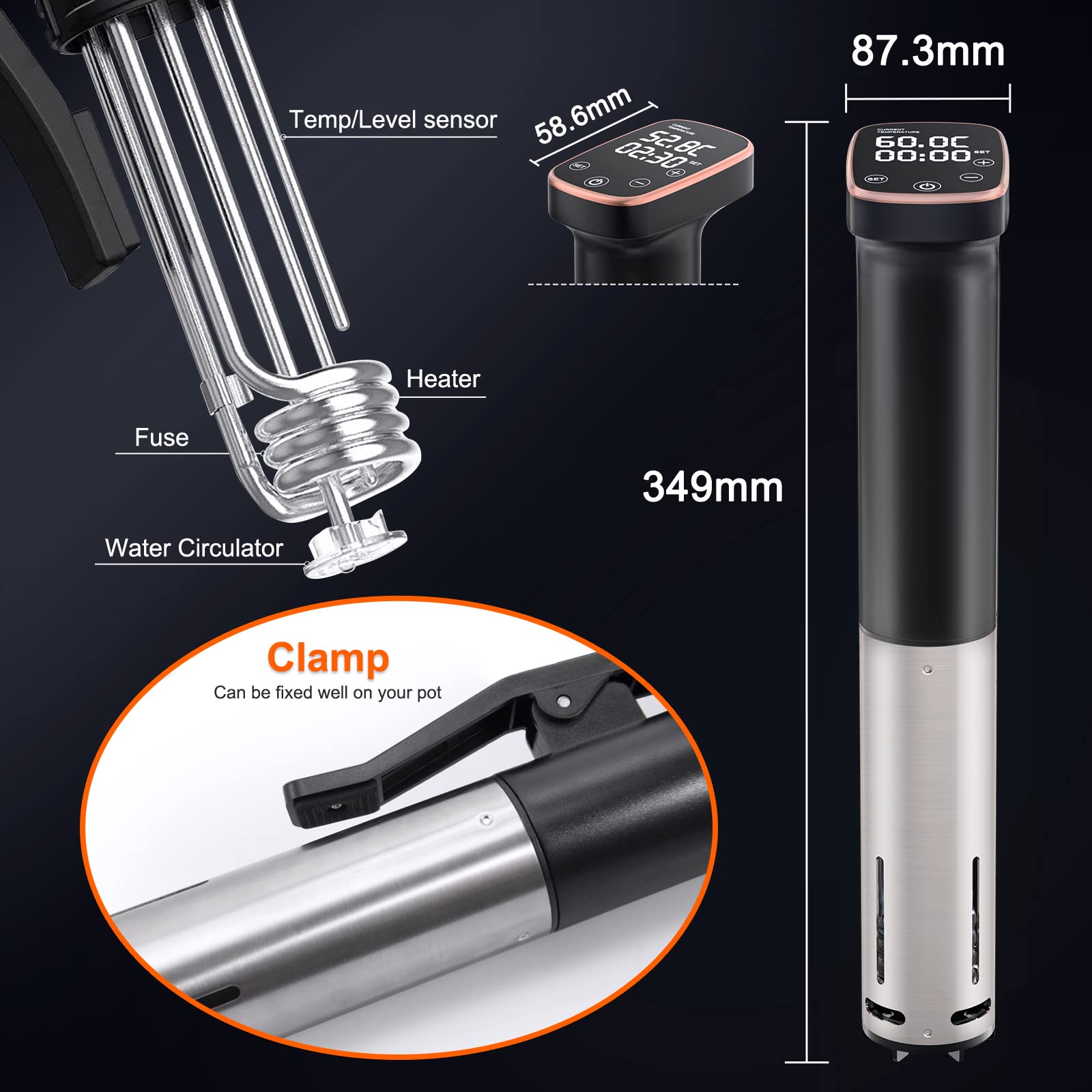 Sous Vide Cooker, Wifi Sous Vide Machine Cooker,IPX7 Waterproof, 1100W Fast-Heating Immersion Circulator with Recipes on APP,Accurate Temperature and Time Control, Low Noise
