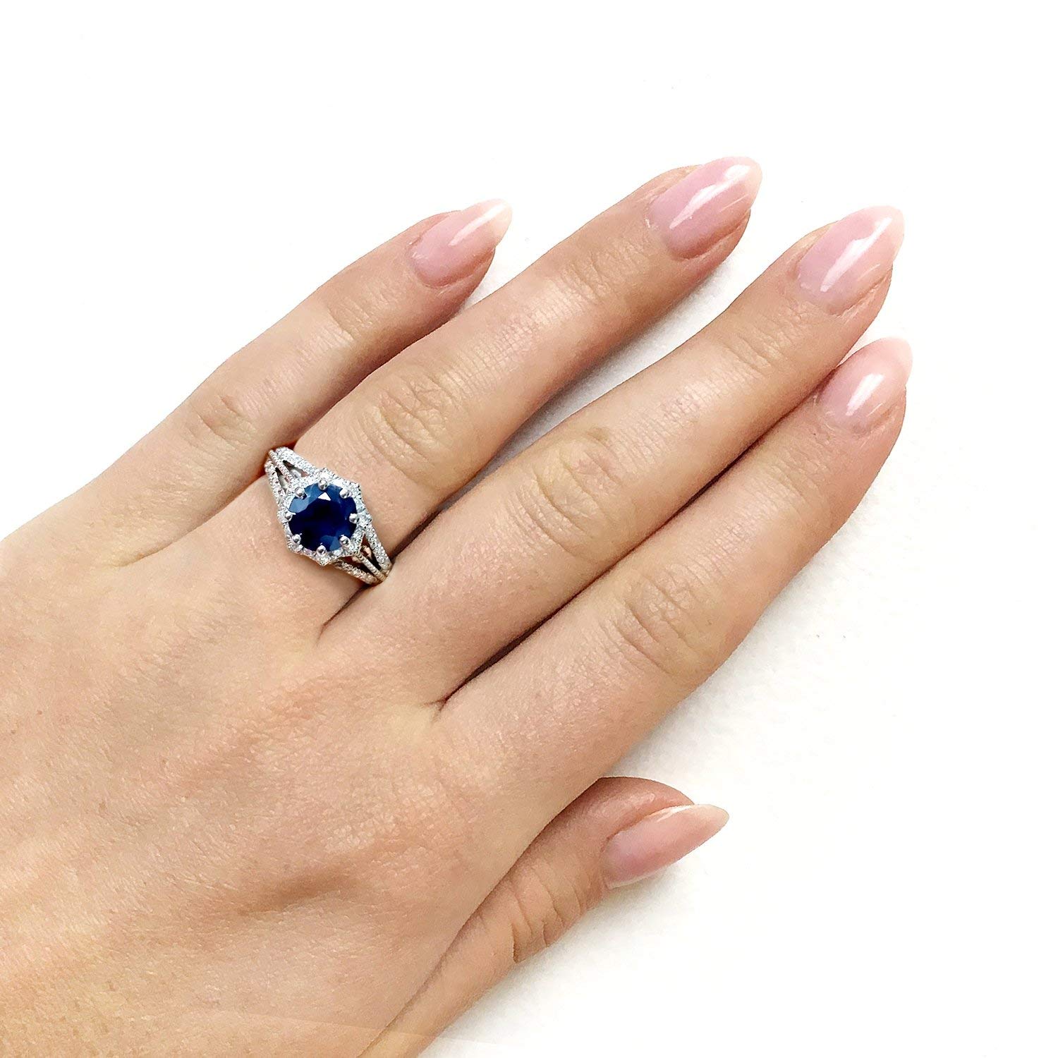 Kobelli Blue Sapphire and Diamond Star Halo Engagement Ring 1 3/5 CTW In 14k White Gold, Size 8.5, White Gold