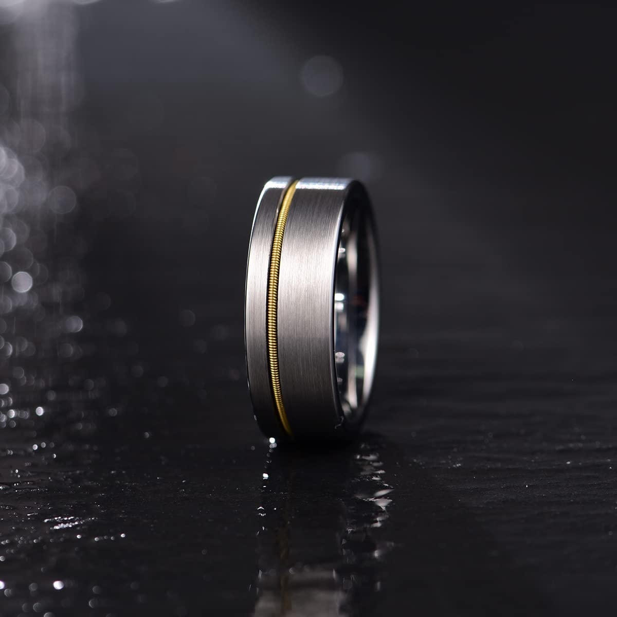Vulca 8mm Tungsten Carbide Wedding Ring with Guitar String Inlay - Silver Engagement Ring For Men's and Women's Wedding Band (10,Silver-W08)