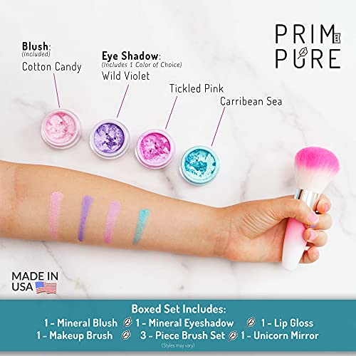 Prim and Pure Mineral Gift Set with Unicorn Mirror| Perfect for Play Dates & Birthday Parties | Kids Eyeshadow Makeup β Mineral Blush | Organic & Natural Makeup Kit for Kids| Made in USA (Pink)