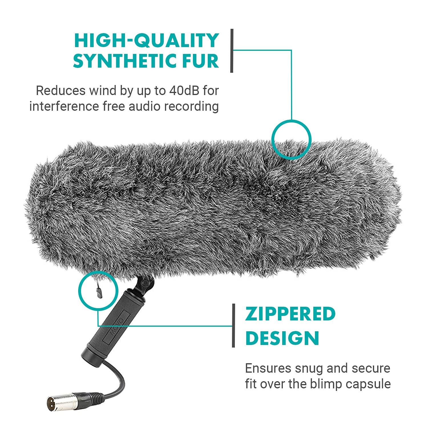 Movo BWS1000 Blimp Wind & Vibration Protection System for Shotgun Microphones - Features 12-point Internal Shockmount, Integrated XLR Cable, Furry Deadcat Windscreen & Grip Handle with Boom Attachment