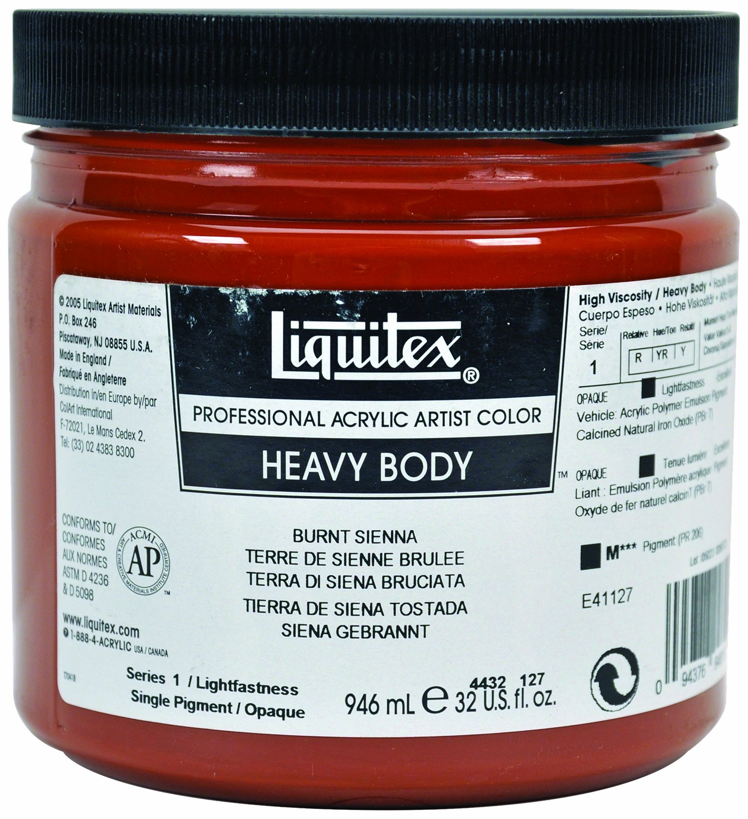 Liquitex Professional Heavy Body Acrylic Paint, 32-oz Jar, Burnt Sienna