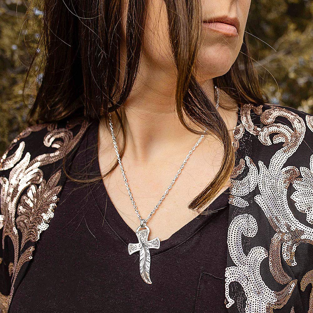 Montana Silversmiths Women's Wind Dancer Feather Cross Necklace Silver One Size