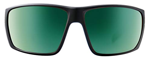 Native Eyewear Griz Polarized Rectangular Sunglasses, Matte Black/Green Reflex, 66 mm