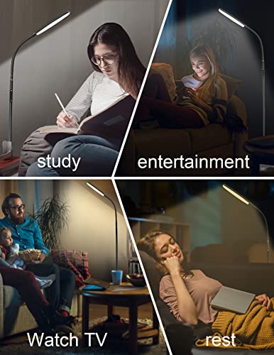 Modern LED Floor Lamp Bright 18W sofa reading Lamps Estheticians' Light for Lash Extensions,Dimmable Modern Standing Light,Adjustable Gooseneck Task Lighting for Living Room Bedroom Office