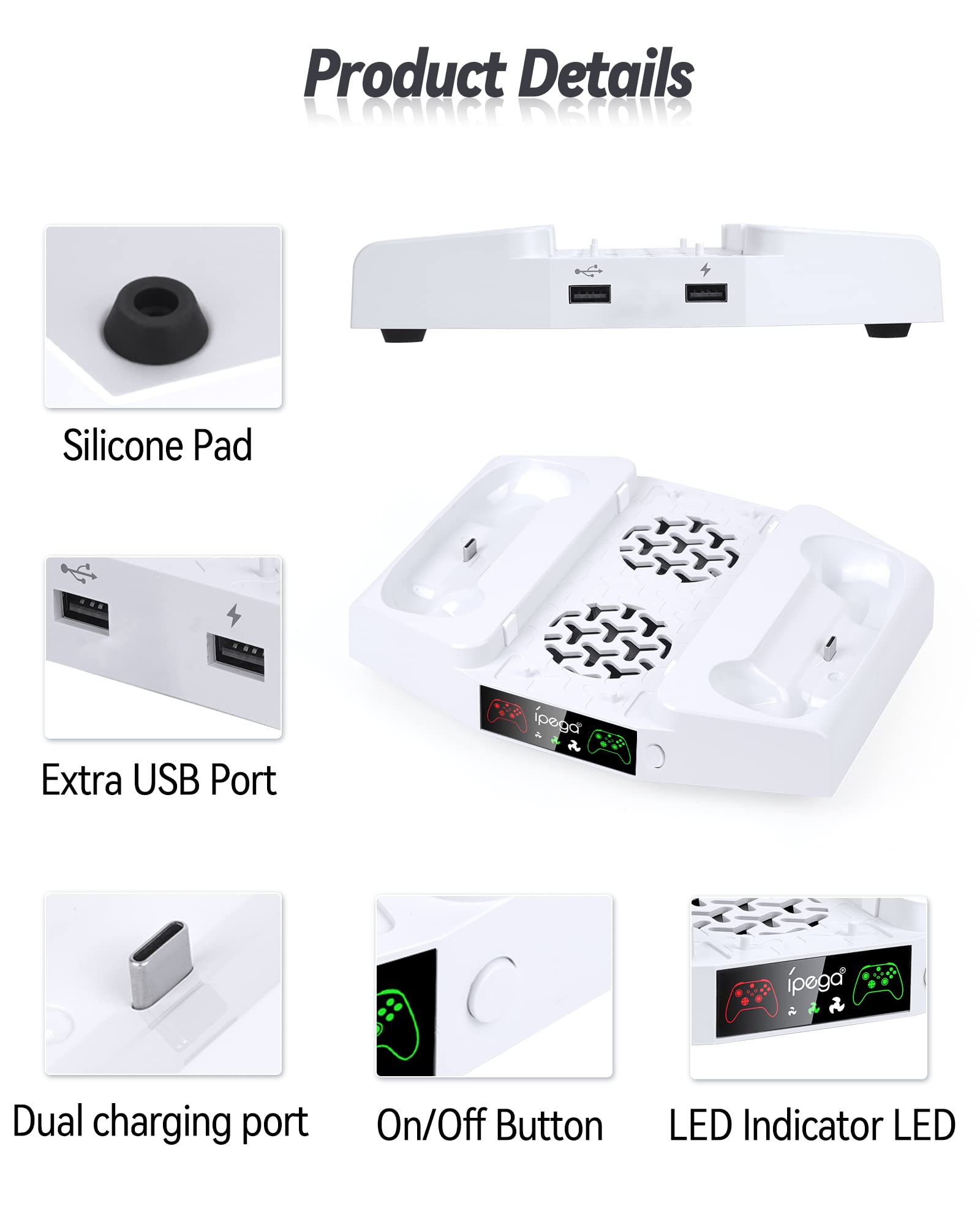 RTTACRTT Adjustable Cooling Stand for Xbox Series S, Dual Controller Charger, with Desktop Organizer