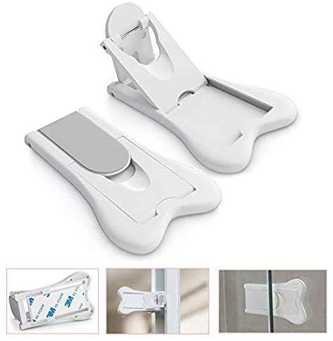 Millie (4 PACK) Sliding Glass Door Child Lock - Baby Safety Slide Window Locks Kids Proof Patio Closet Doors No Drilling Tools Needed (white)