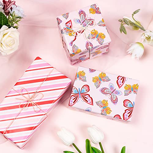WRAPAHOLIC Reversible Wrapping Paper - Mini Roll - 17 Inch X 33 Feet - Butterfly Design, Perfect for Birthday, Party, Holiday, Wedding, Baby Shower