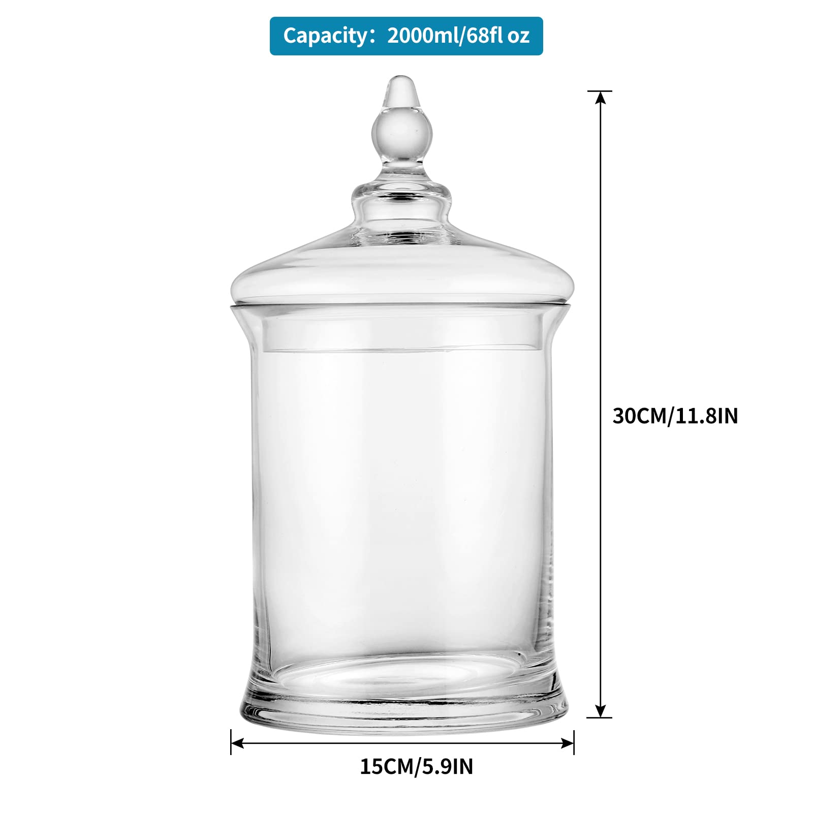 MDLUU Glass Apothecary Jars with Lids, Candy Buffet Serving Jars, Decorative Bathroom Canisters for Stroage, 5.9"W×11.8"H