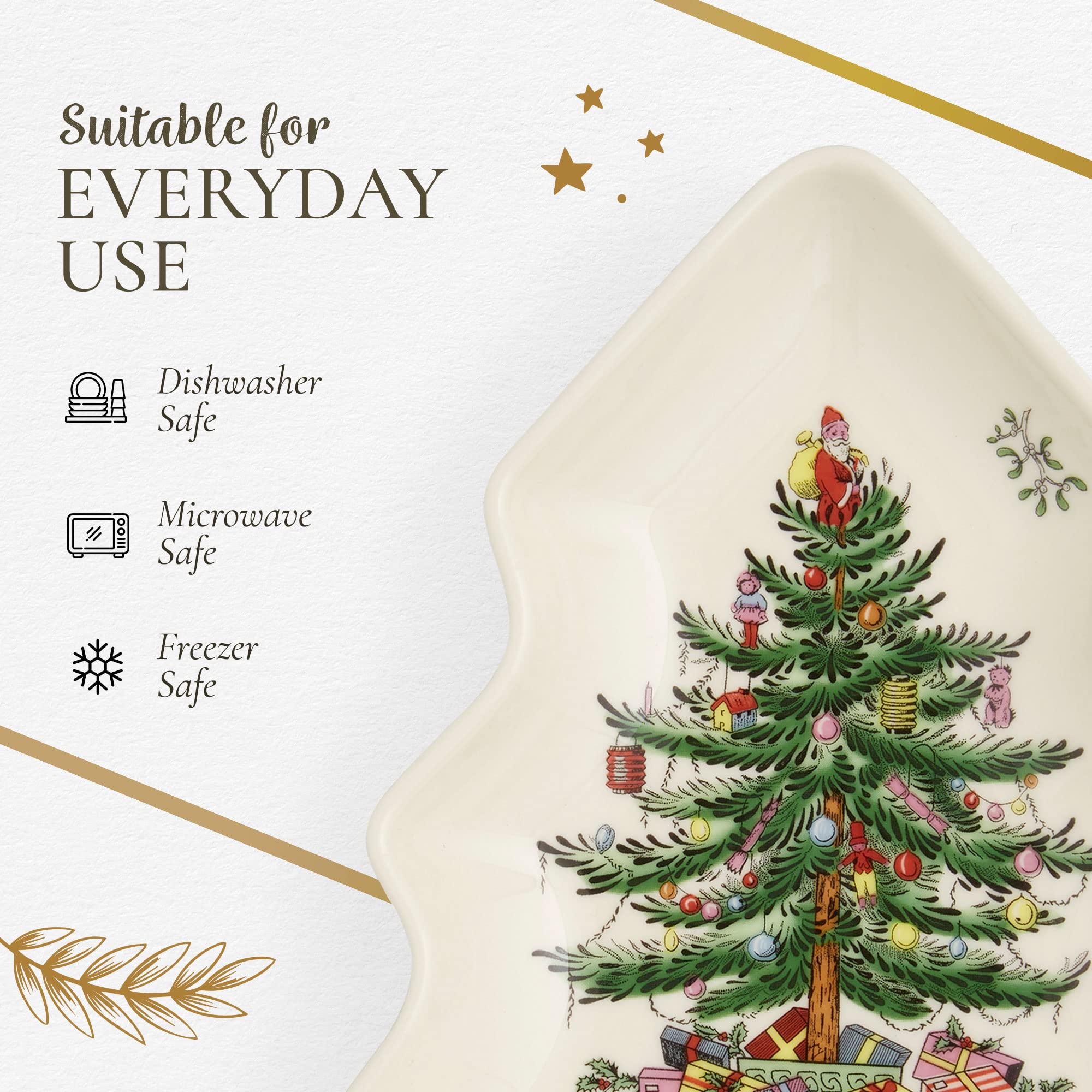 Spode Christmas Tree Tartan Spoon Rest | 7 β Inch Tree Shaped Cooking Utensil Rest | Spatula Ladle Holder for Kitchen Countertop | Made of Fine Porcelain Dishwasher Safe