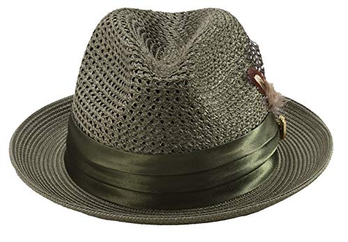 MONTIQUE Men's Braided Pinch Fedora Hat H24 (Large, Olive)