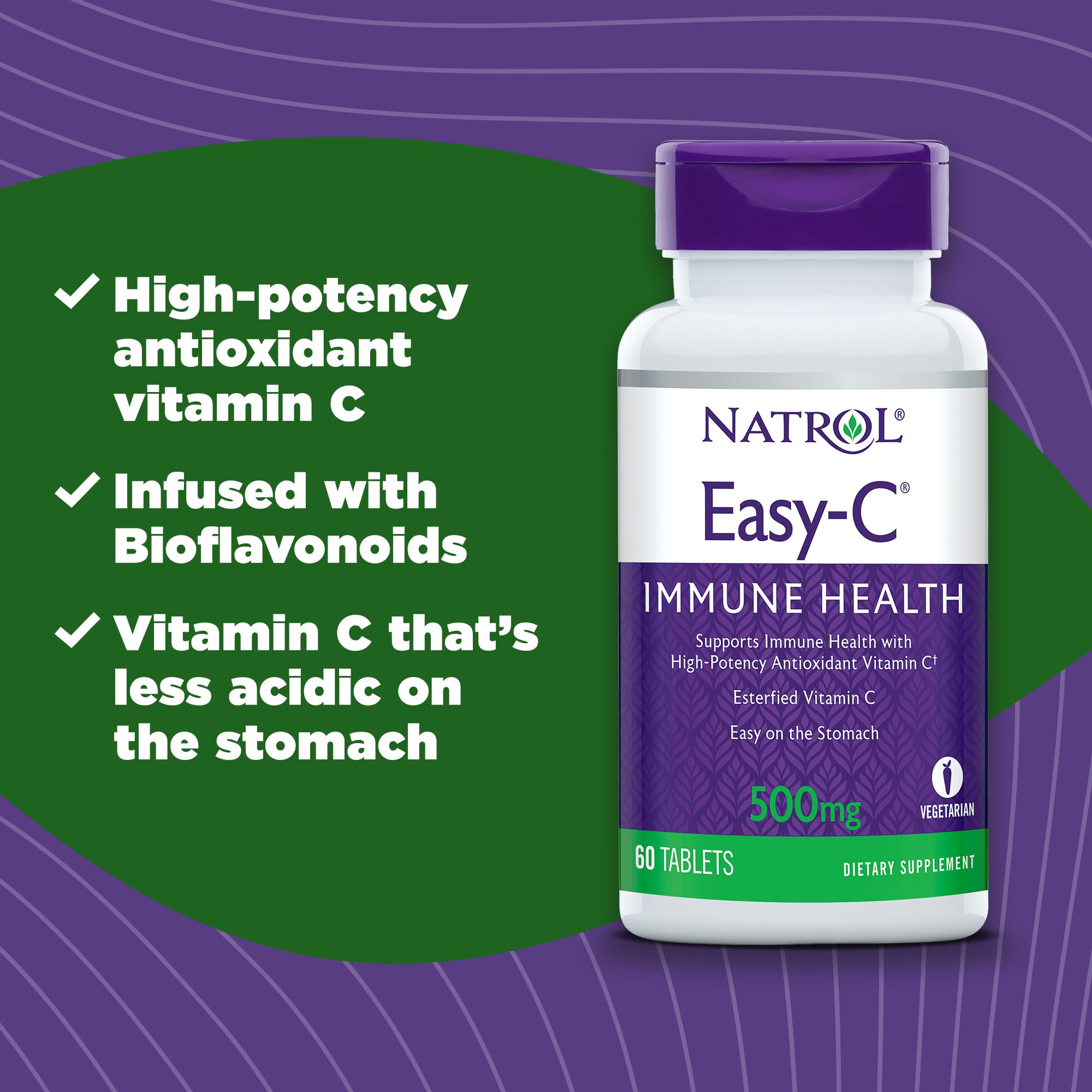 Natrol Easy-C Immune Health, Supports Immune Health with High-Potency Antioxidant Vitamin C, Tablets, 500 mg, 60 Count