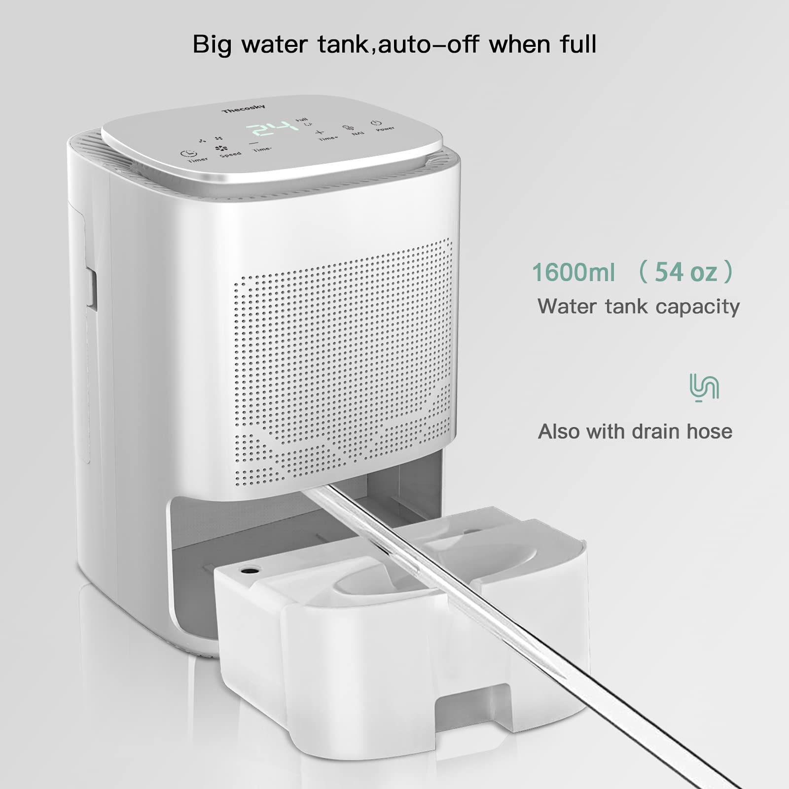 THECOSKY Dehumidifier and Air Purifier Combo,HEPA H13 Filter and Negative Air Ion Function,54oz(1.6L) Water Tank with Drain Hose,24hrs Auto-Off Timer,Idea for Bedroom,Bathroom,Closet,RV