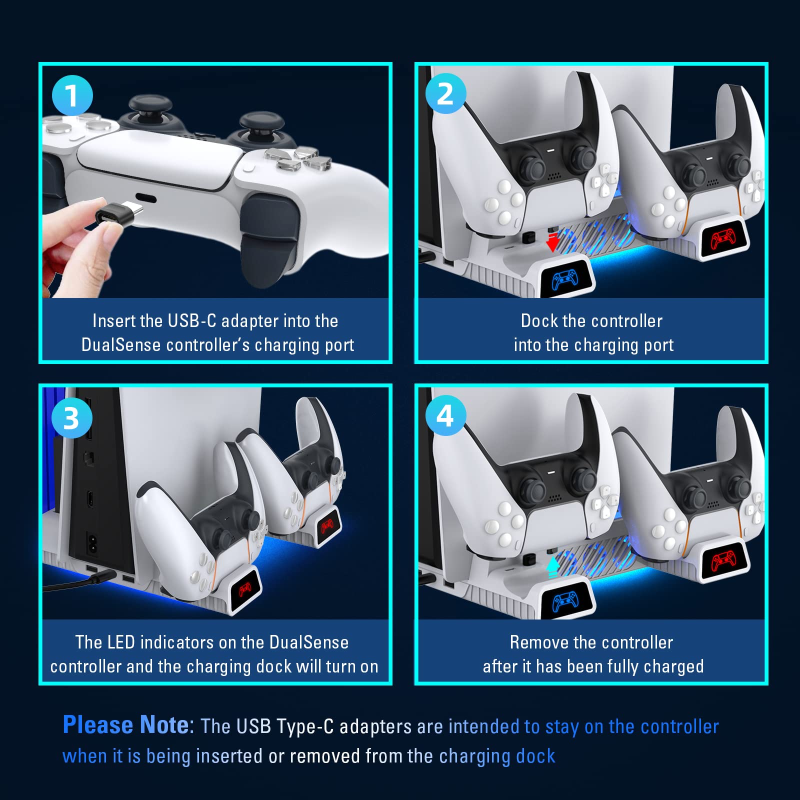 NexiGo PS5 Vertical Stand with Headset Holder and AC Adapter for PS5 Disc & Digital Editions, RGB LED Light, Dual Controllers Charger, 12 Game Rack Organizer, Hard Drive & Remote Slots, White RGB