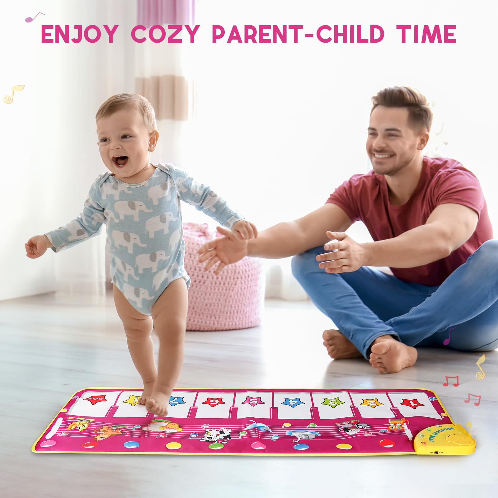 M SANMERSEN Piano Mat - Musical Keyboard Floor Playmat 39.5" Electronic Music Animal Touch Play Blanket Funny Xmas Gift Toy for 1 2 3 Year Old