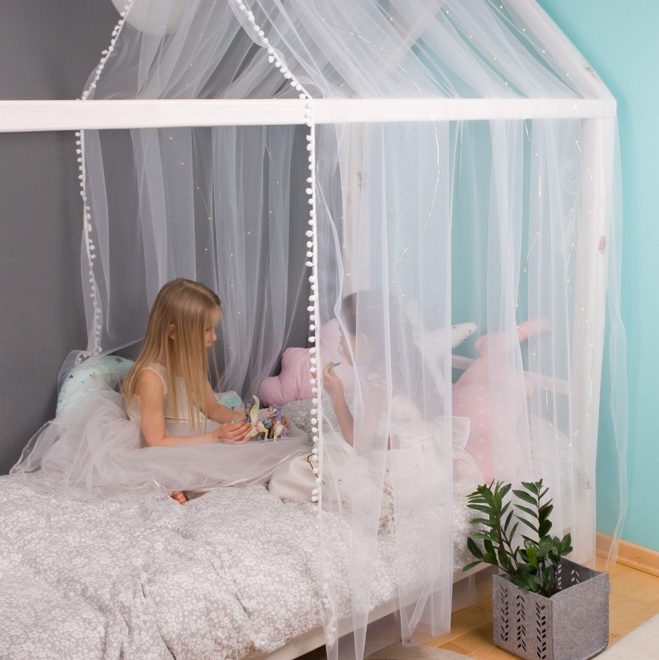 Tulle CANOPY for the wooden Frame Montessori bed/floor bed baldachin/house bed curtain white milk pink grey