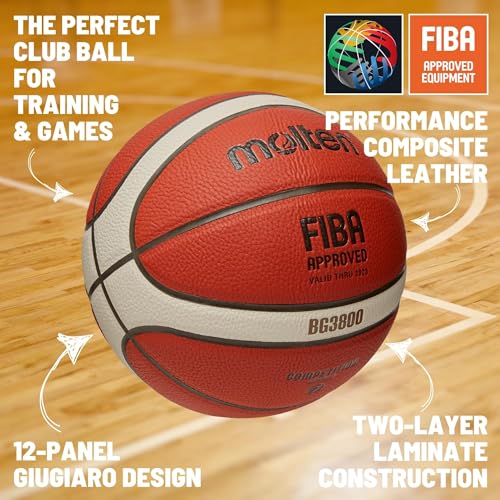 Molten BG3800 Basketball, Indoor, FIBA Approved, Composite Leather, Size 7, Suitable for Boys Age 14 & Adult, Orange/Ivory