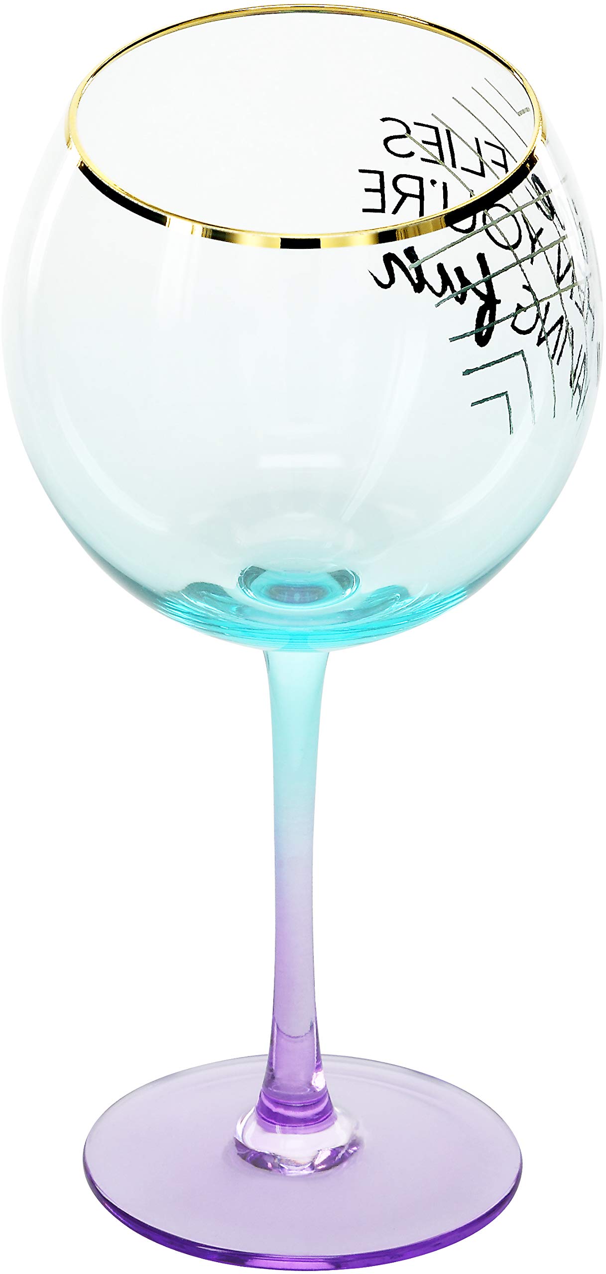 Pavilion Gift Company Flies When You're Having Fun 11 Oz Blue Ombre & Gold Unique Tipsy Stemmed Wine Glass