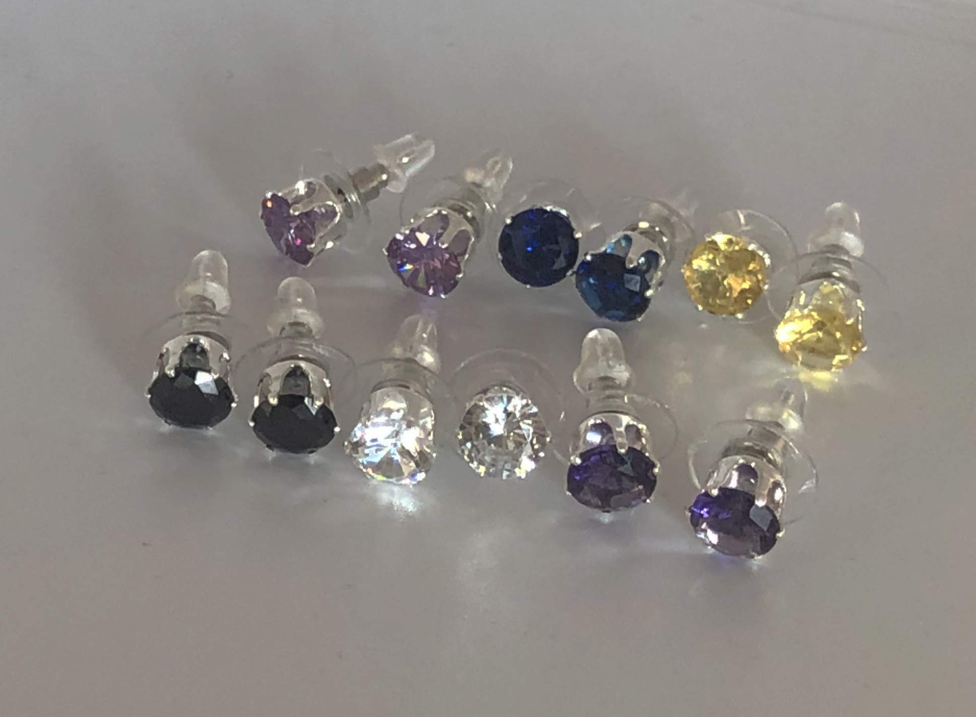 MOOCHI 12 Pairs AAAA Quality Round CZ Stud Earrings Set 5mm Solid Color Gemstones Silver Plated Brass Hypoallergenic Piercing Earring for Women Girls