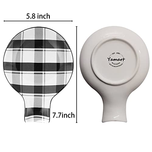 Spoon Rest for Stove Top - Ceramic Spoon Holder for Kitchen Counter, 5.8in, Black and White Plaid