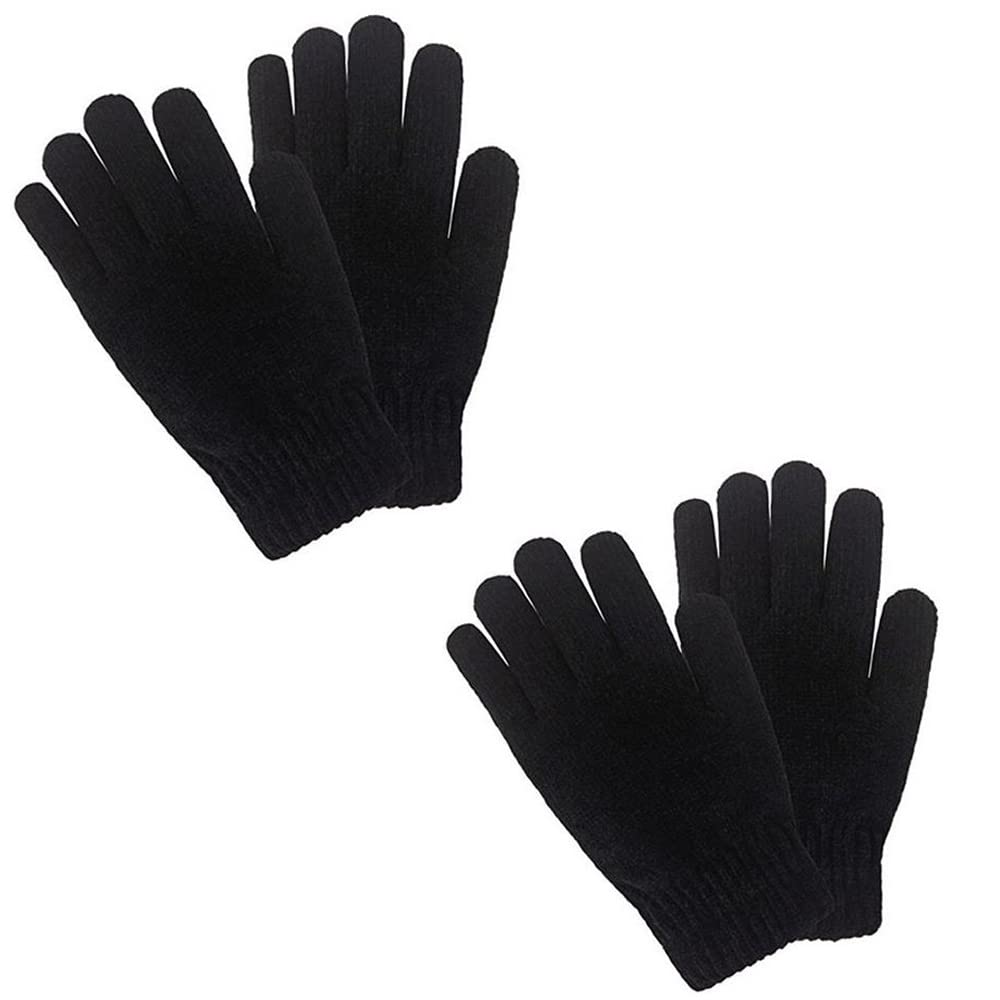 PitLite Knit Gloves Winter Magic Stretch Gloves Unisex Warm Full Fingers Gloves (2 Pairs, Black)