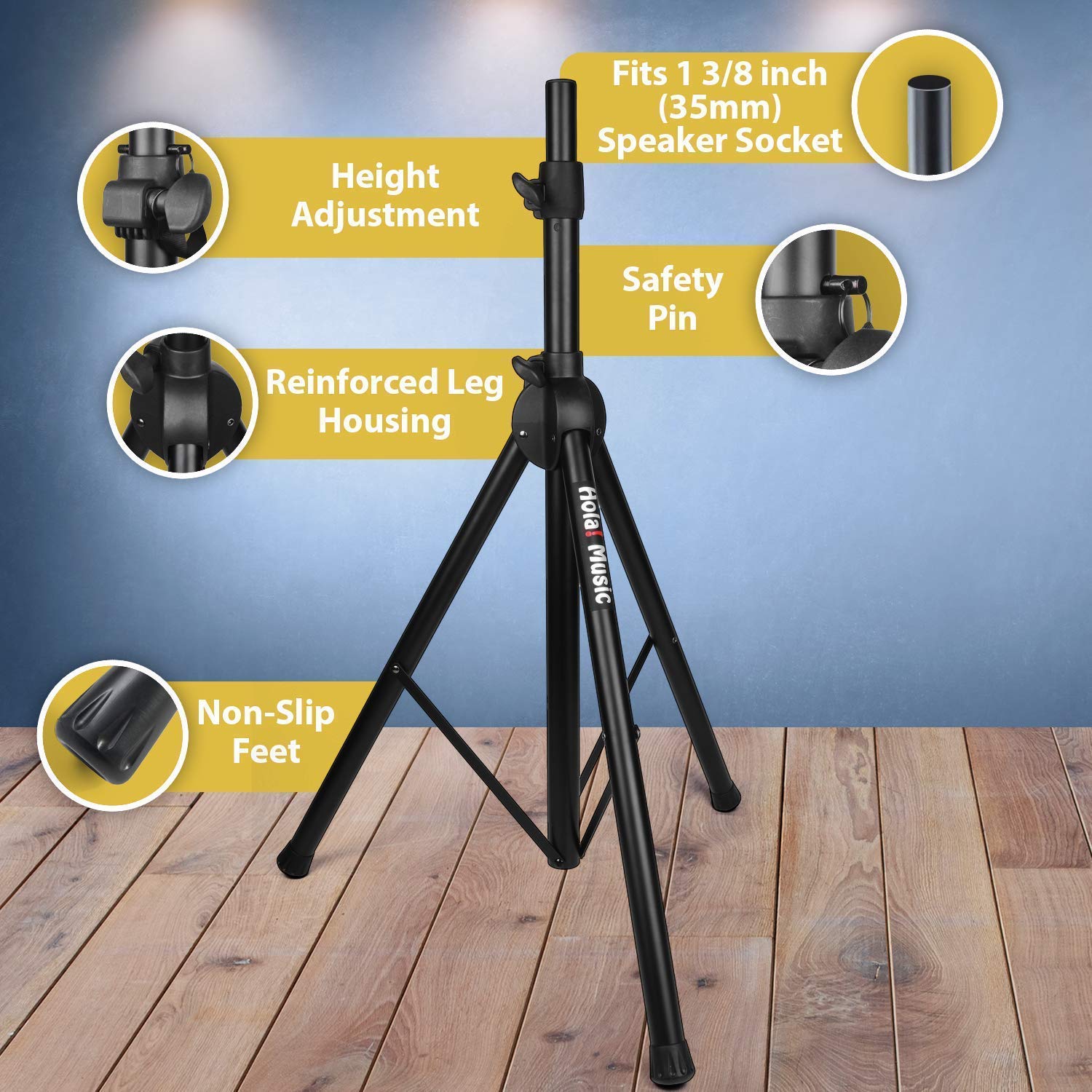 Pair of PA Speaker Stands by Hola! Music, Professional Heavy-Duty Tripod Structure, Model HPS-500PA Bundle with Bag