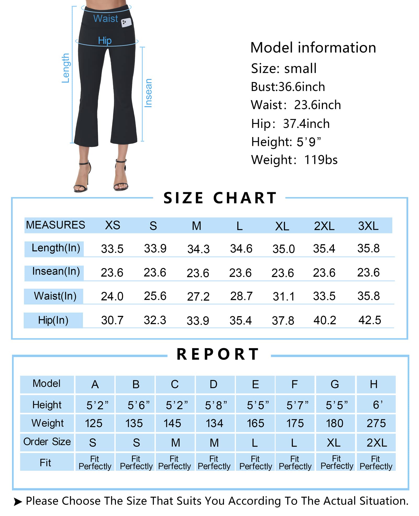 THE GYM PEOPLE Women's Boot Cut Yoga Capris Pants High Stretch Workout Wide Leg Crop Leggings 4 Pockets Black