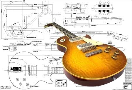 Plan of Les Paul '59 Electric Guitar - Full Scale Print by ALS