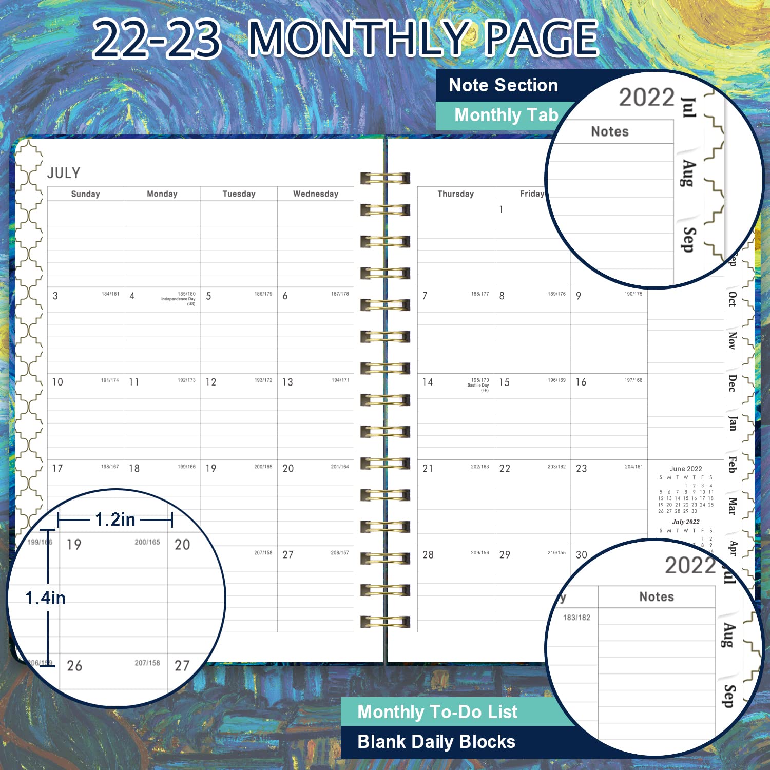 Planner 2022-2023 - Weekly & Monthly Planner 2022-2023, Jul 2022 - Jun 2023, 8.5" x 6.4", Flexible Cover, Strong Twin-Wire Binding, Premium Paper, 12 Monthly Tabs, Inner Pocket, Elastic Closure
