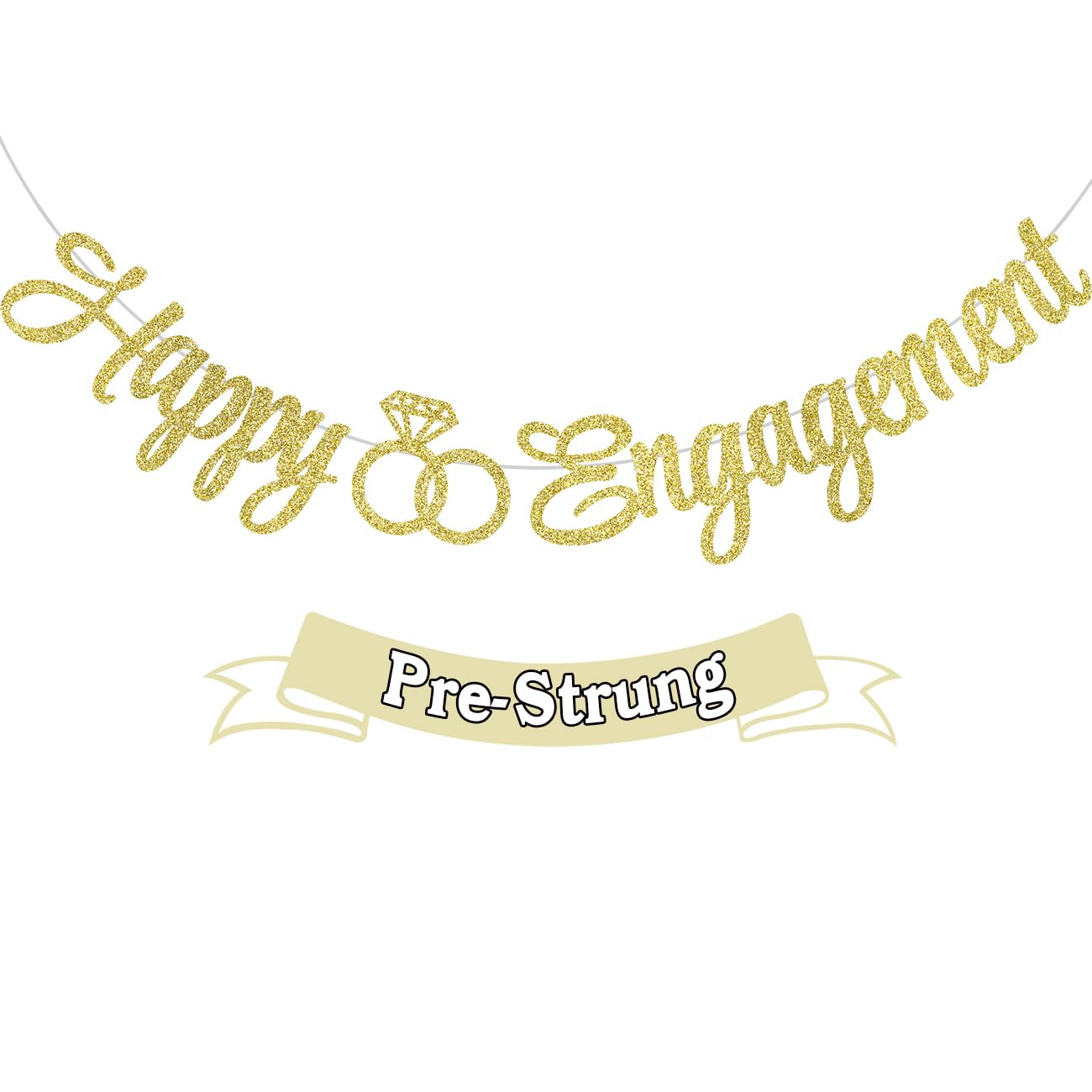 Palasasa Happy Engagement Banner - Gold Glitter Engagement Party Decorations Sign,Bachelorette Party Banner, Shower Bride to Be Decorations (one)