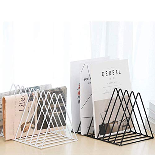 Magazine Rack Book Record Holder, Desktop Iron Storage Rack Bookshelf Multifunction Triangle File Organizer Decor Home Office (Black)