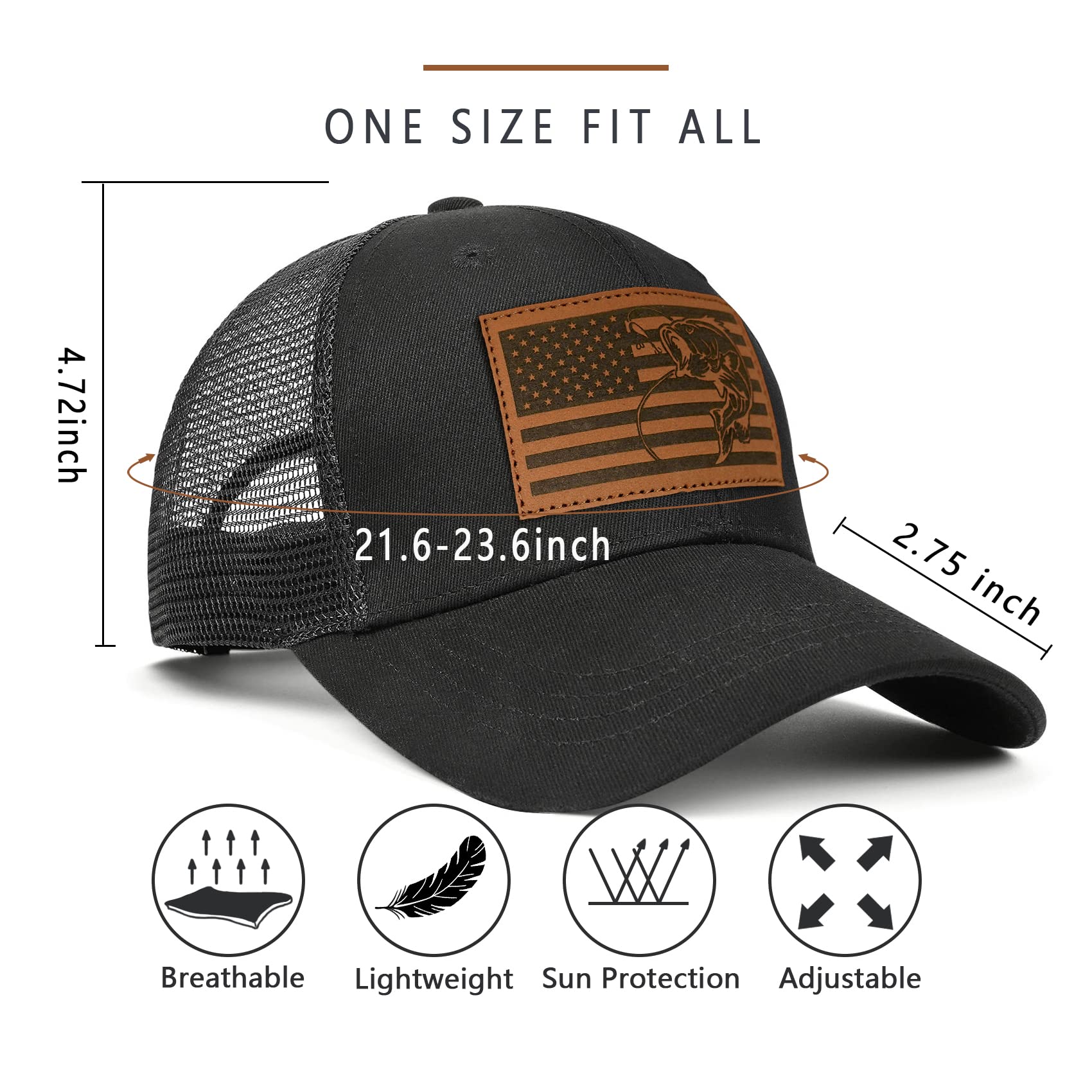 Simocked Fish American Flag Trucker Hat Fishing Hat - Fishing Gifts for Men - Snapback Baseball Cap