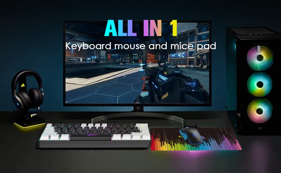 SELORSS Gaming RGB Wired Keyboard and Mouse Combo - USB Gaming Keyboard Compact 61 Keys RGB LED Backlit & Gaming Mouse 6400 DPI - Wired Switch Contoller for Nintendo,Windows PC Gamers,PS4-4 in 1