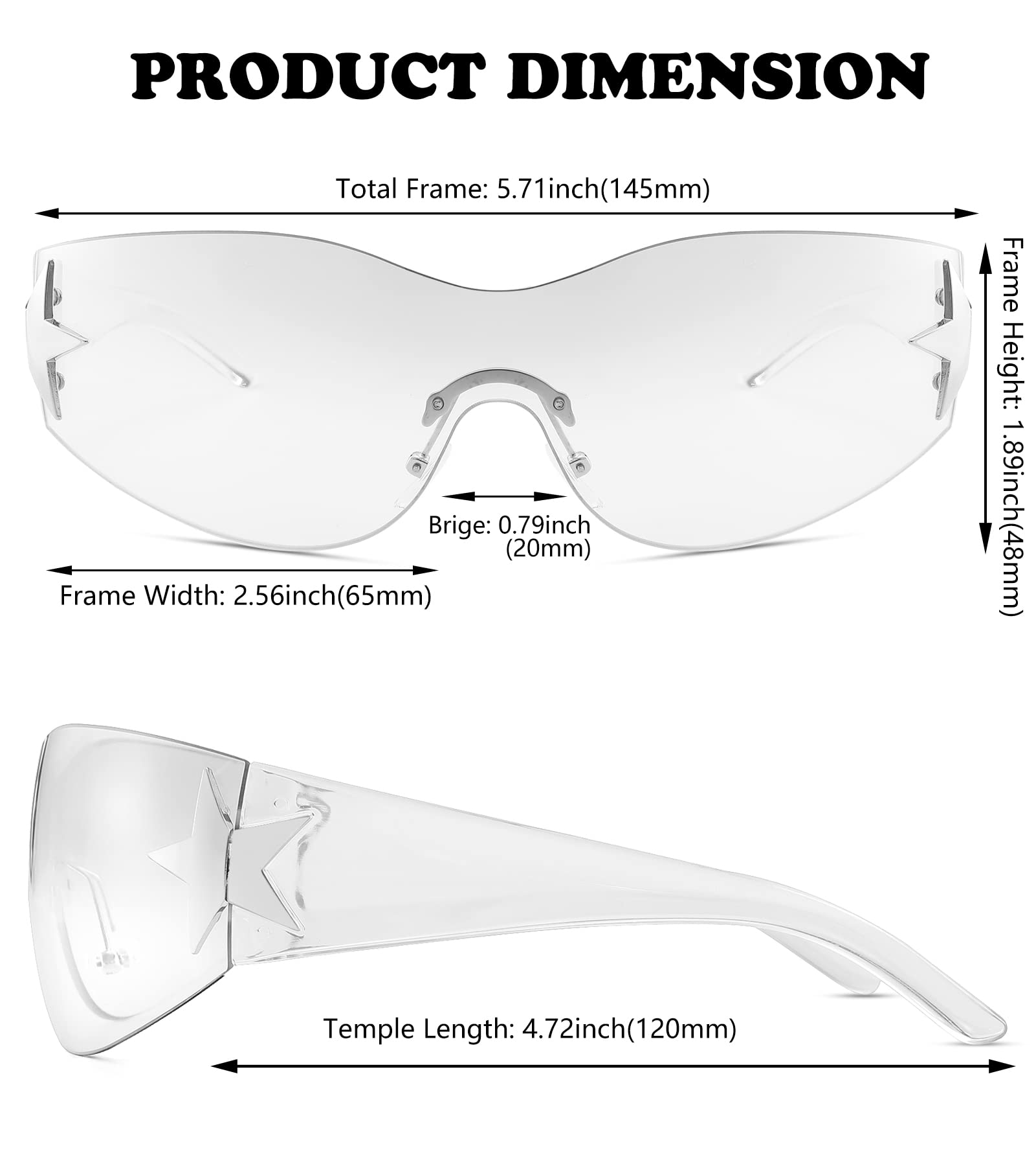 NULOOQ Rimless Y2K Sunglasses for Women Men β Trendy Star Shield Wrap Around Sunglasses Oversized Frameless Sun Glasses (Gradient Clear)