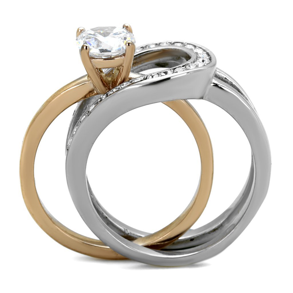 Marimor Jewelry 1 Carat Round Cut Two Toned Stainless Steel 2 Piece Wedding Ring Set Women's Size 9