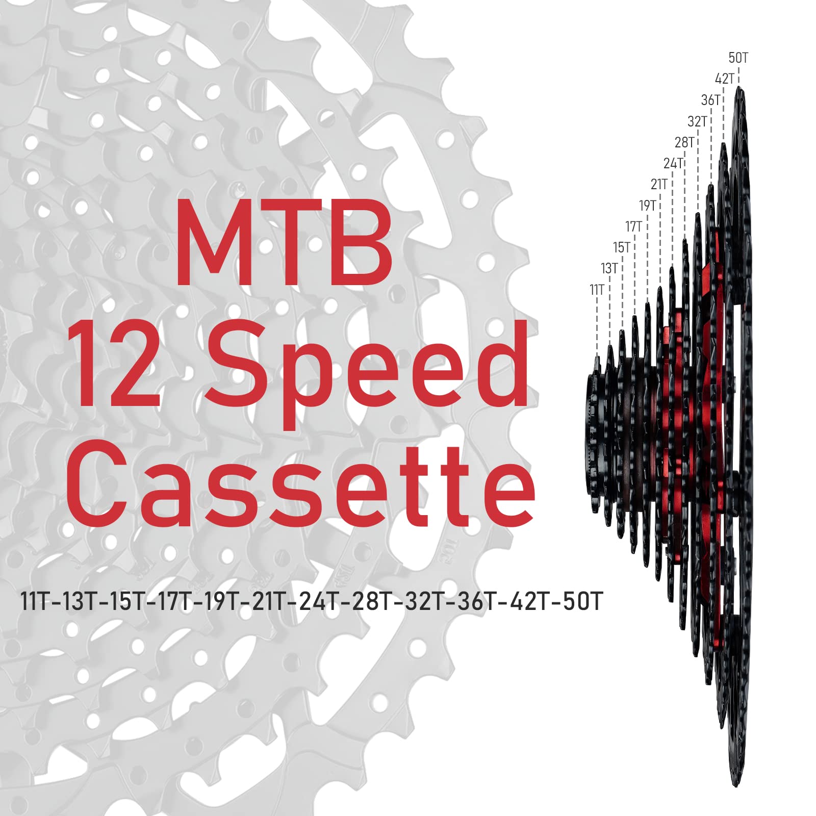 Nuo desire 12 Speed Cassette 11-50T Teeth,for Mountain Bike Lightweight Aluminum Bracket Cassette Compatible Shimano/SARM HG (Except Sram XD)