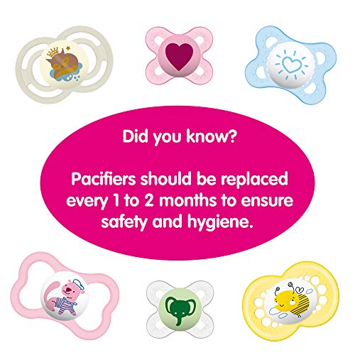MAM Original Baby Pacifier, Nipple Shape Helps Promote Healthy Oral Development, Sterilizer Case, Attitude/Girl, 0-6 (Pack of 2)