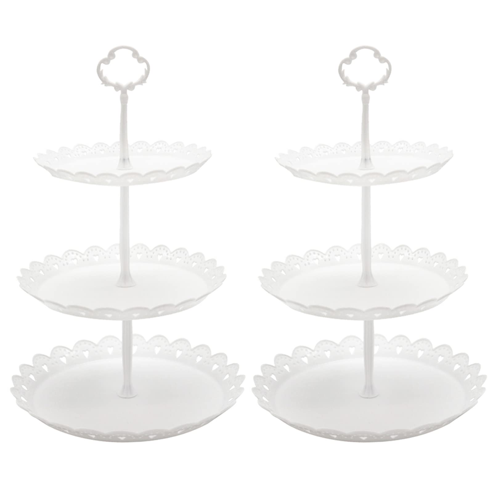 Set of 2pcs 3 Tier Cupcake Stand, Plastic Party Dessert Stand Fruits Candy Buffet Serving Tray for Wedding Baby Shower Home Birthday Tea Party (White)
