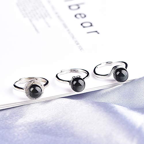 Natural rainbow eye obsidian adjustable women's ring women's crystal ring high polished bare beads 8mm women's jewelry gift (Fancy)