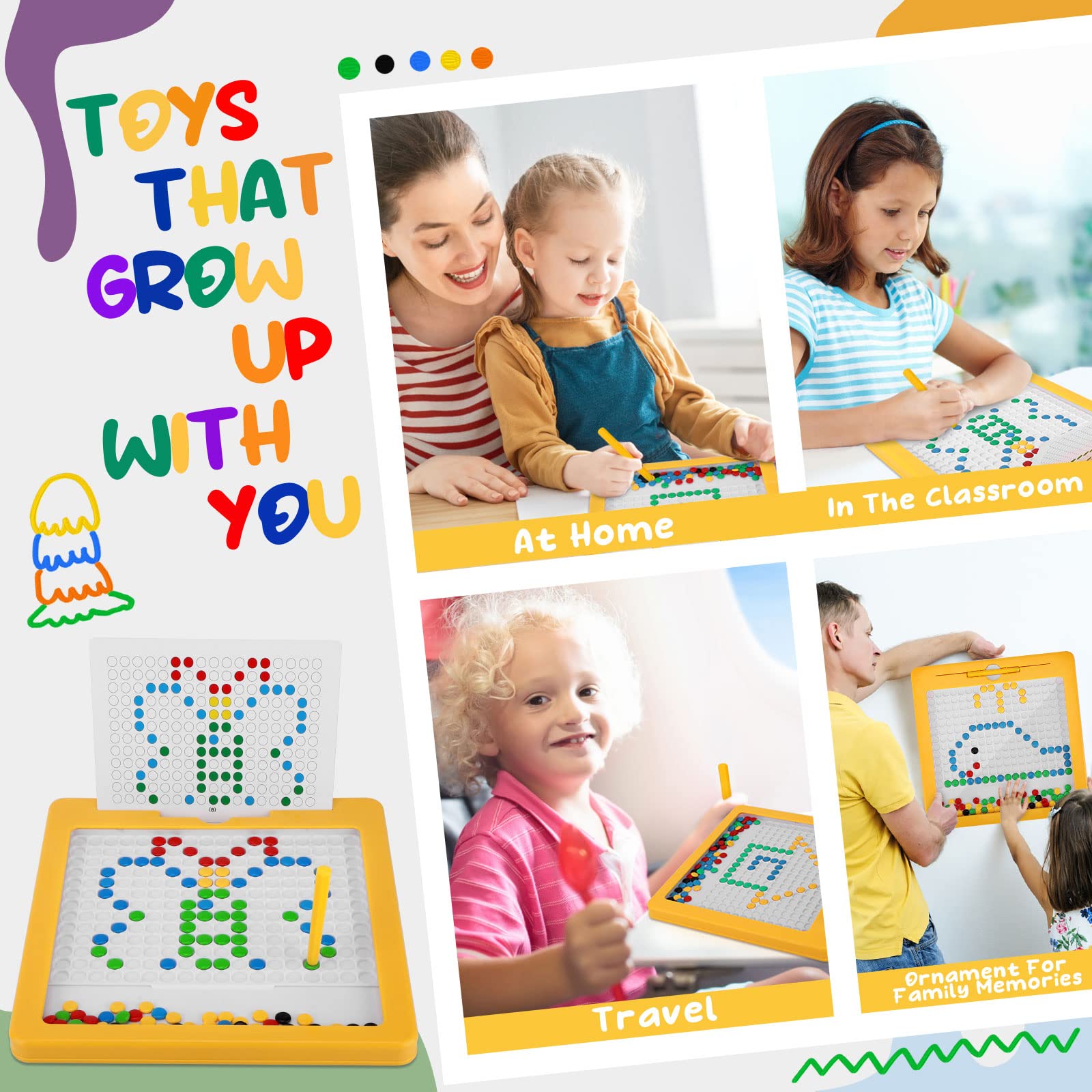 wakelnsa Magnetic Dots Board for Kids,Magnetic Drawing Board,Magnetic Dot Art,Doodle Board,Include Large Magnetic Board, Pen & Dots,Preschool Learning Activities Toy,Birthday for Kids