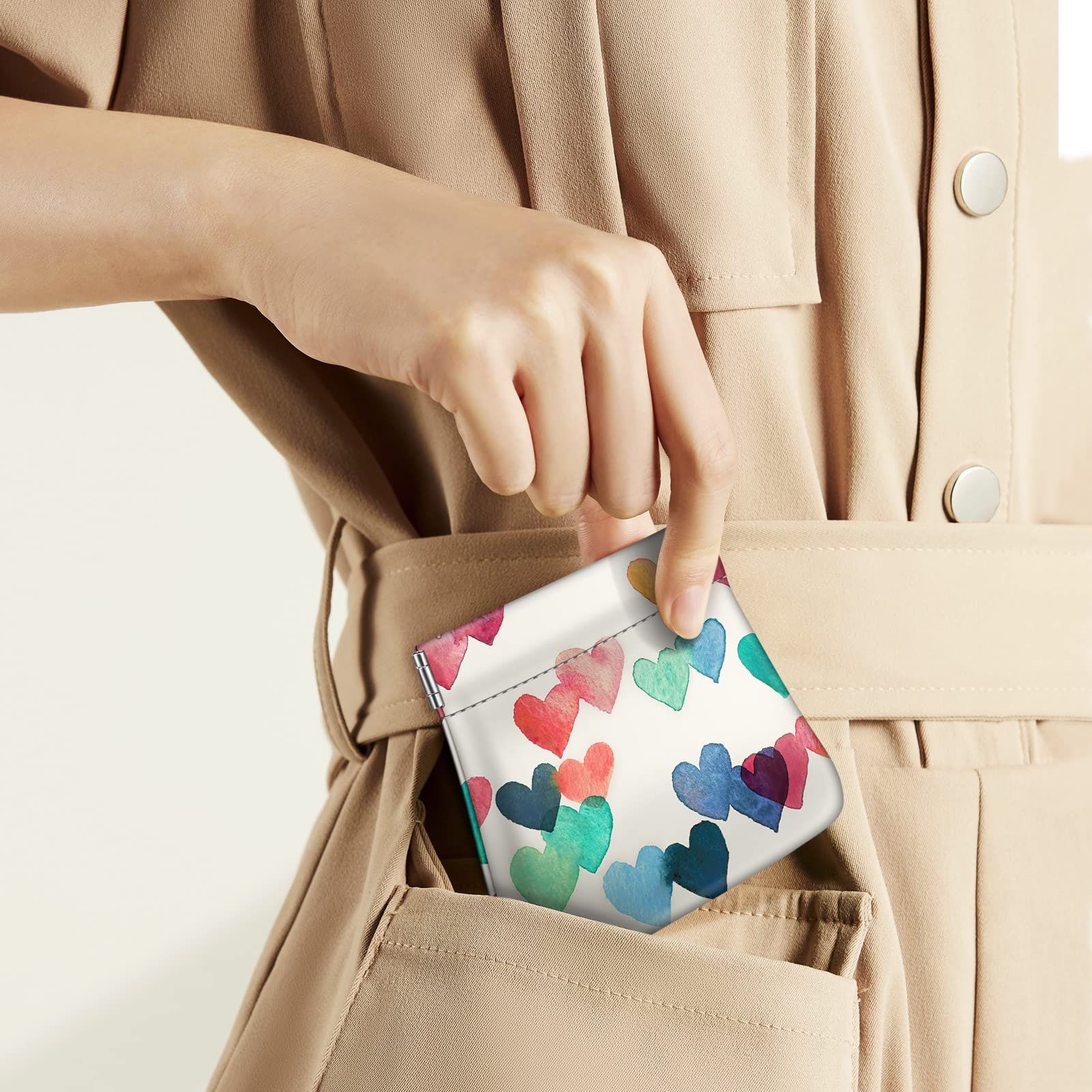 Squeeze Coin Purse, PU Leather Coin Pouch Change Holder for Woman Girls (Raining Hearts)