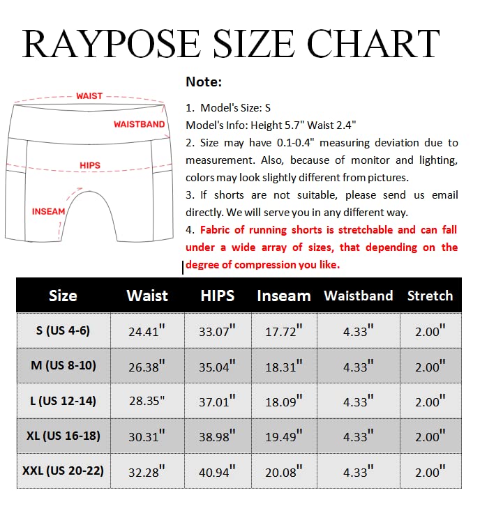RAYPOSE Womens Running Athletic Biker Shorts with Pockets Cross Waist Plus Size Hiking Lounge Summer Casual 8" Black-L