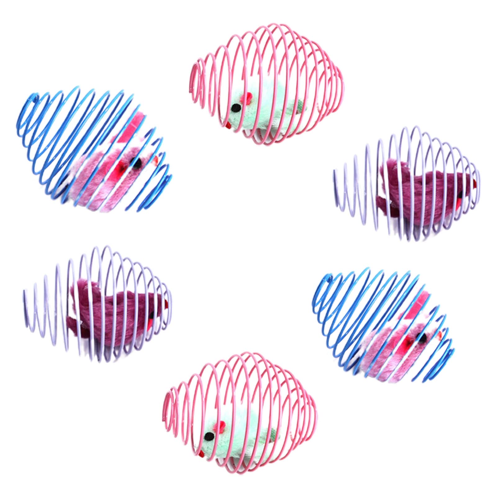leasote 6Pcs Cat Spring Balls Set, Stretchable Cat Spring Caged Rats Toys Interactive Cat Toy, Relieve Boredom Plush Mouse Spring Toy for Indoor Cat Kitten Multicolor