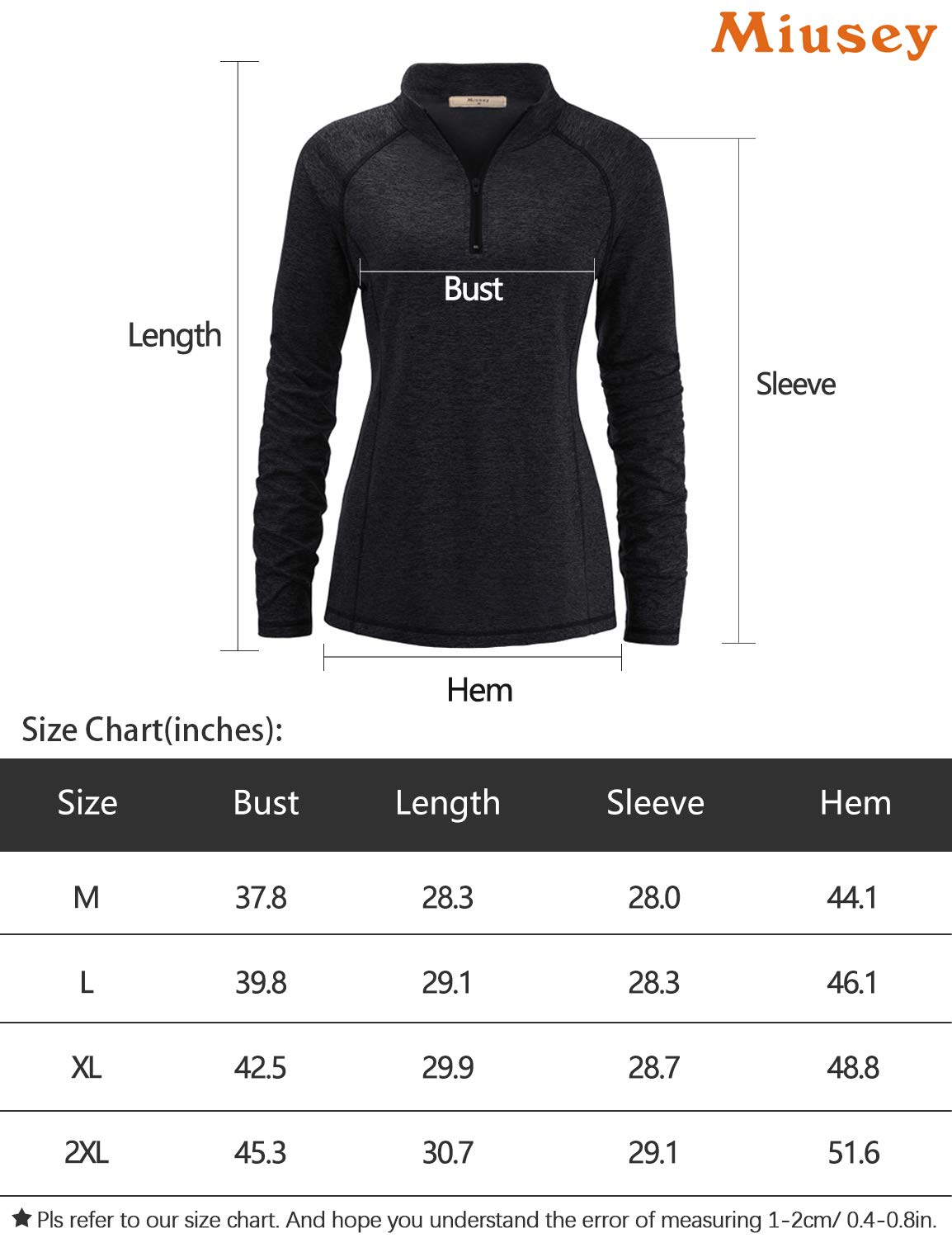 Miusey Long Sleeve Workout Tops for Women to Wear with Leggings,Ladies Hiking T-Shirt with Zipper Classy Plain Quick Drying Polo Pullover Stretch Athletic Pilates Cycling Tee Black2 M