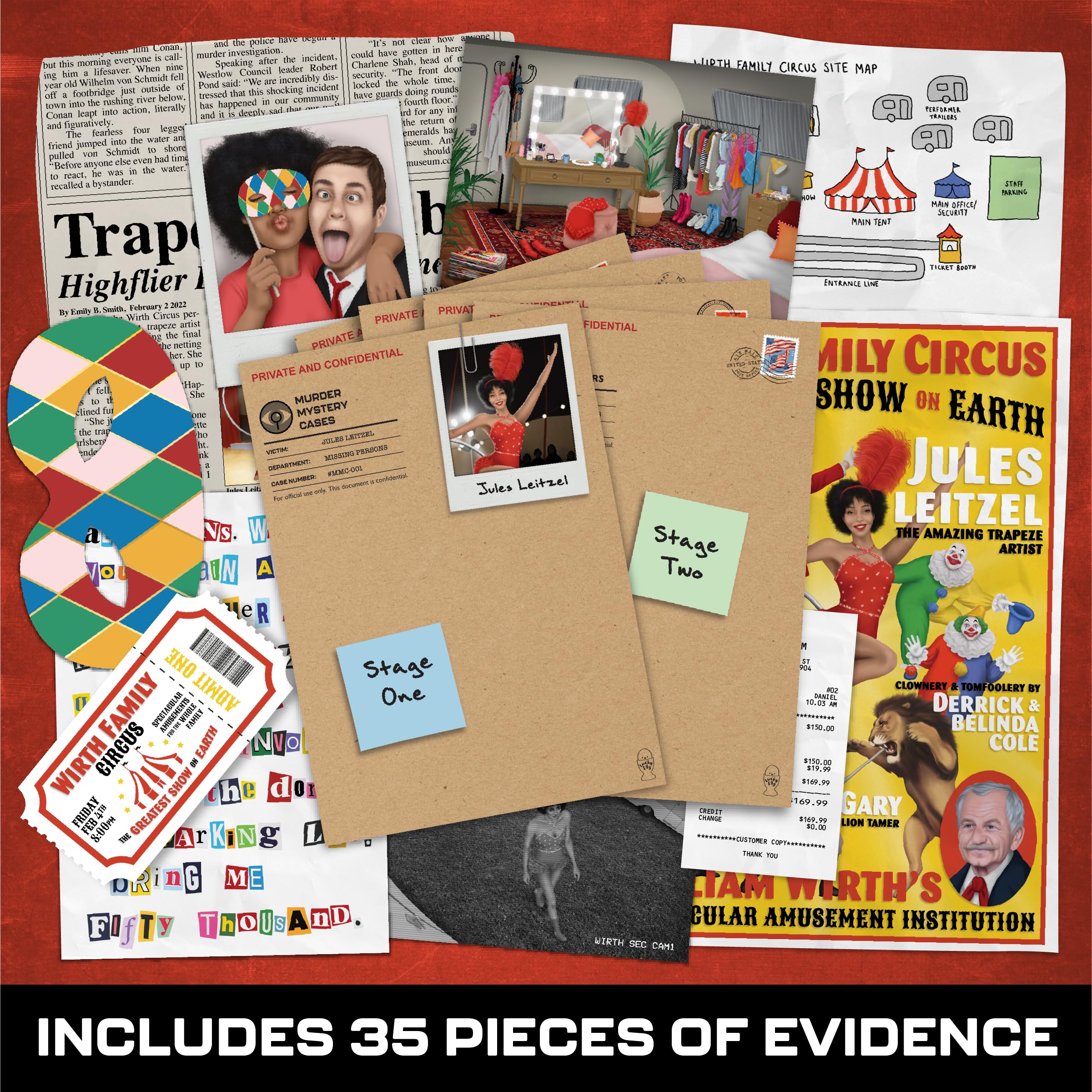 Unsolved Murder Mystery Game - FPI Mystery: Disappearance At Wirth Circus - Unsolved Case Game, Cold Case File, Crime Solving Detective Game for Adults & Teens - Solo, 2 Player, or Group Board Game