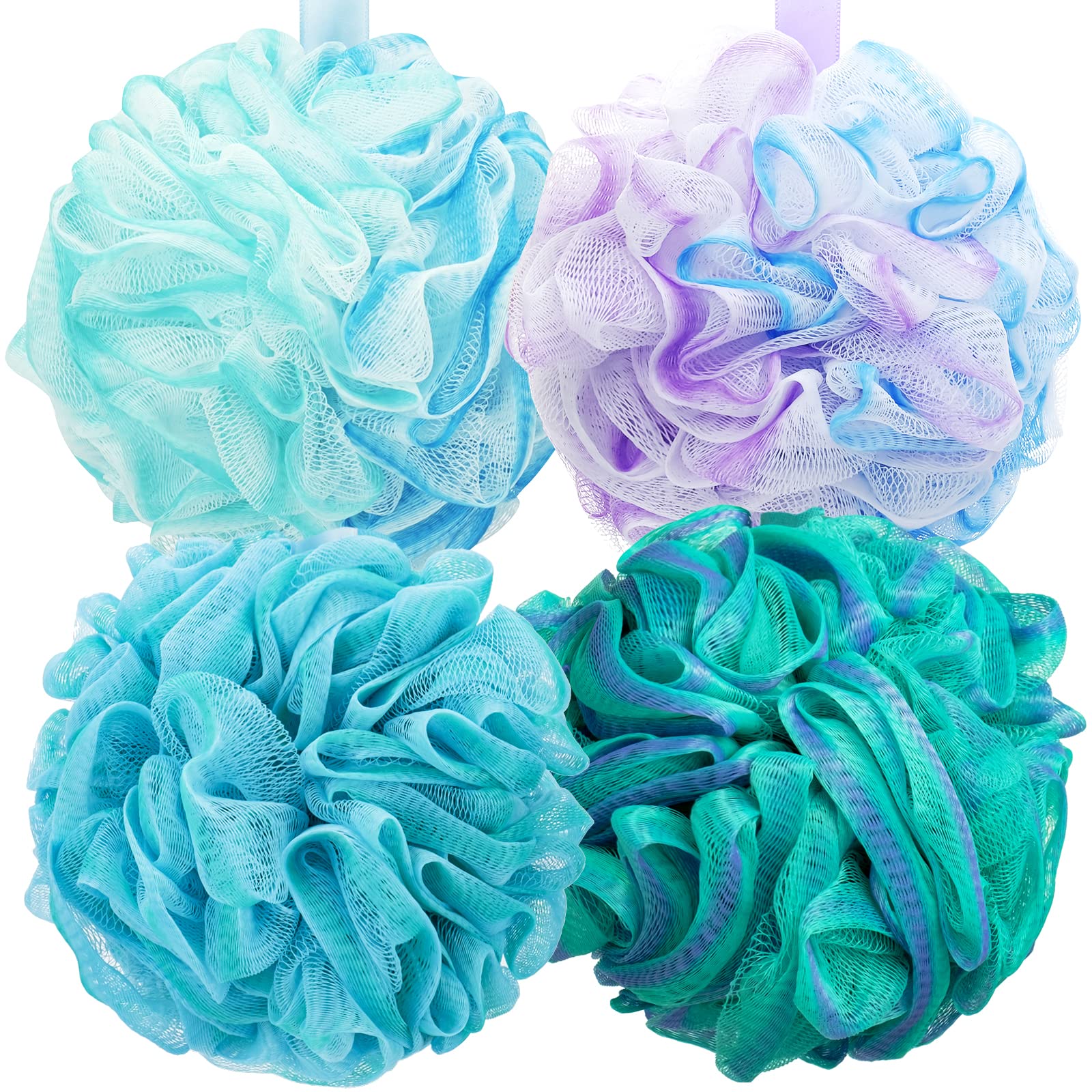 YHDD Shower Loofah Sponge Pouf, 75g Exfoliating Body Scrubber, Mesh Bath Puff Suitable for Anyone, Soft and Skin-Friendly Bathroom Accessories (4 Pcs)