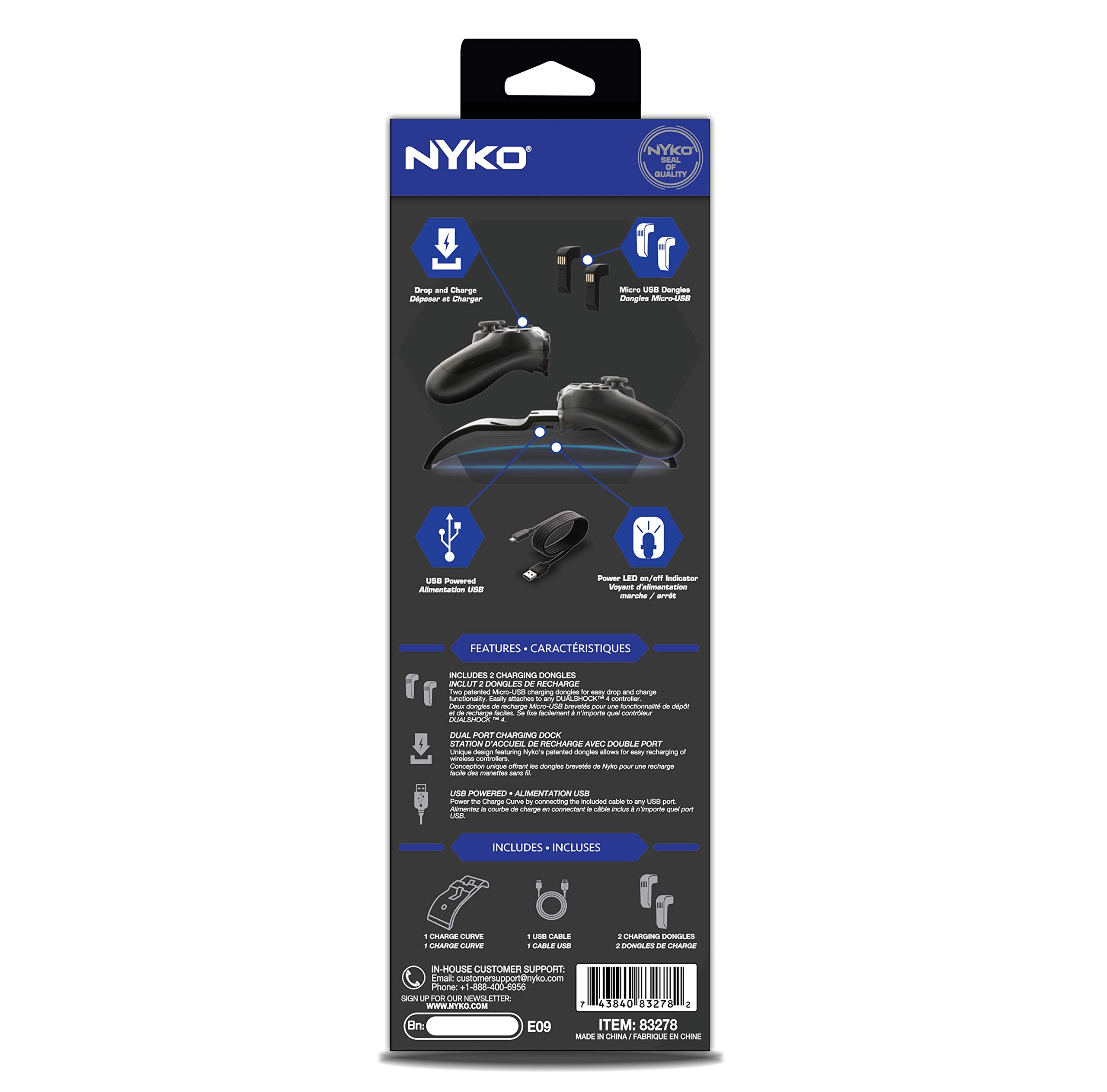 Nyko Charge Curve for PlayStation 4 - The Easiest Way to Charge your PS4 Controller - Drop and Charge Design - Low Profile - Blue Leds - Charges 2 Dualshock4 Controllers Simultaneously - PlayStation 4