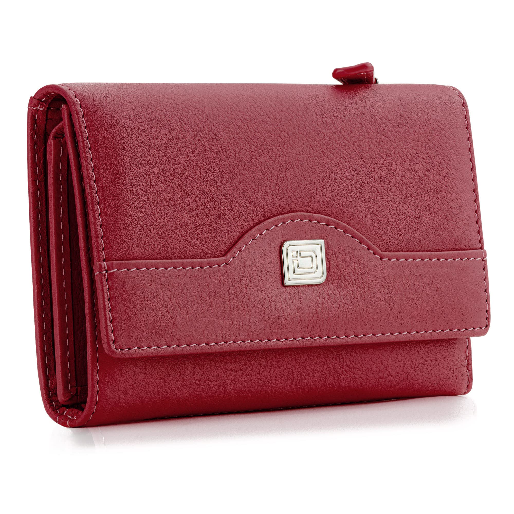 Leather Clutch Wallets for Women - RFID Blocking Slim Wallet in Red