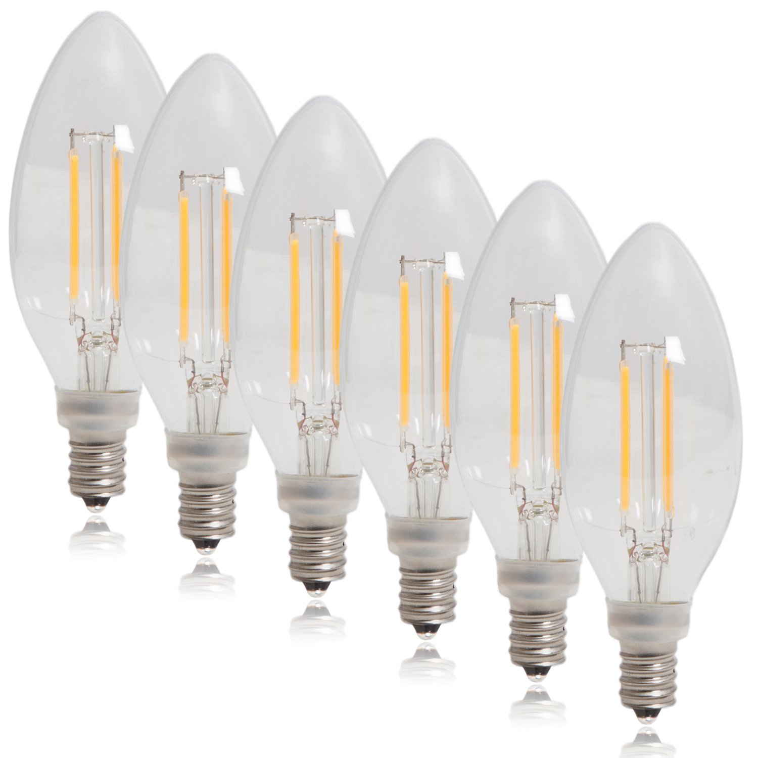 Maxxima Candelabra Clear Filament LED Candle Light Bulb 40 Watt Equivalent Warm White 2700K 350 Lumens, 4 Watt (Pack of 6)