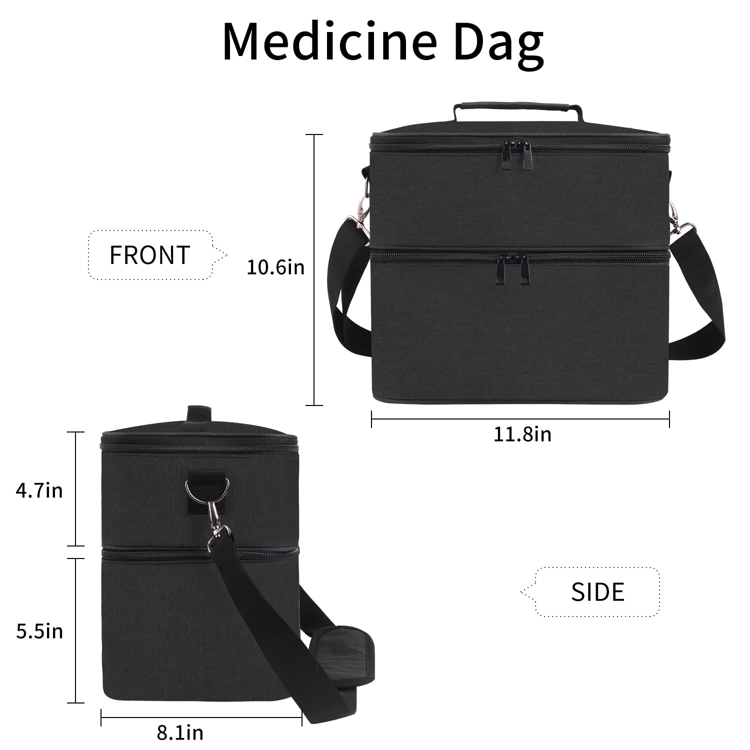 TUSIASC Pill Bottle Organizer Medicine Bag Medication Storage Organization Medicine Travel Carrying Case Home Health Aid Bag with Shoulder Strap (Bag Only)